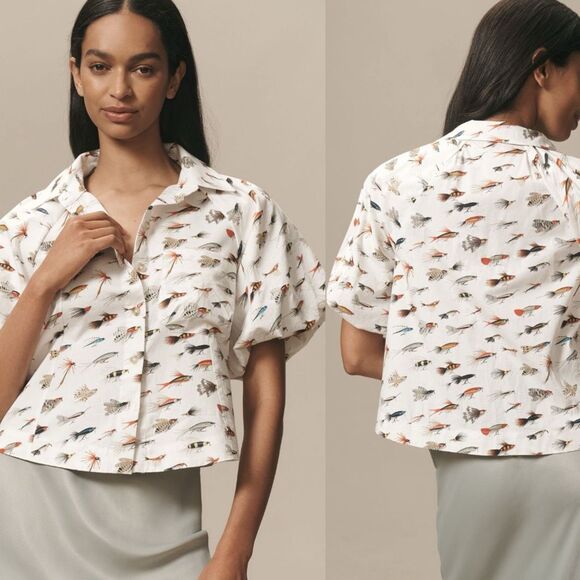 Maeve | Tops | Maeve Zooey Bubble Sleeve Blouse Ivory Bait Print Size L ...